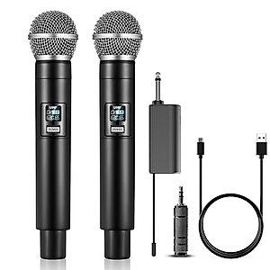 ALPOWL Wireless Microphone, UHF Dual Handheld Cordless Microphone with Rechargeable Receiver, 40H Duration, 200ft Range, Microphone for Singing, Karaoke, Church, Speech, Wedding, Party Singing