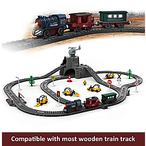 Battery Operated Train for Wooden Track, 3Pcs Train Toy Set for 3 4 5+Years old Boy Girl Toddlers, Motorized Train Accessories Electric Train Compatible with Thomas & Friends, Brio and Chuggington