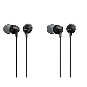 Sony MDREX15LP in-Ear Earbud Headphones, Black, Model Number: MDREX15LP/B (Pack of 2)