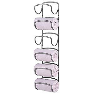 mDesign Steel Towel Holder for Bathroom Wall - Wall Mounted Organizer for Rolled Bath Towels - Six Level Wall Mount Towel Storage Rack - Bathroom Towel Organizer - Hyde Collection - Graphite Gray