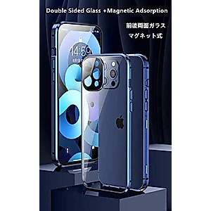 HENGHUI Lockable iPhone 14 Pro Max Magnetic Case Glass Case with Camera Lens Protector Screen Protector Safety Lock 360 Full Body Double Sided Glass Bumper Case Clear Cover (Gold)