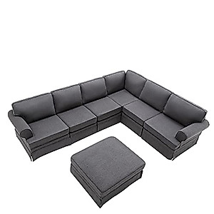 Evedy Modern Upholstered Fabric Modular Sectional Sofa, L-Shaped Couch with Removable Ottoman for Living Room, Bedroom or Office, Dark Gray c