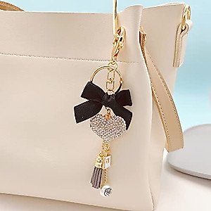 SWJEWEL Rhinestone Heart Keychain for Women Pink Bowknot Tassel Cute Car Key Ring Accessories Girl Bag Charms Handbag Purse Backpack Pendant Charms (Pink)