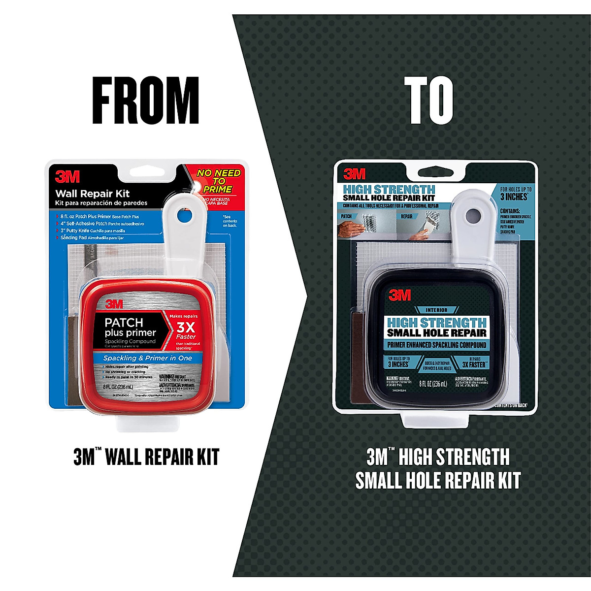 3M High Strength Small Hole Repair Kit, Inlcudes Spackling Compound, Putty Knife, Sanding Sponge, and Self-Adhesive Patch, For Hole Repairs Up To 3" in Diameter, Easy Wall Repair (SHR-KIT)