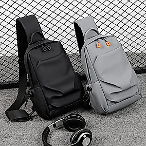 HOMHOLDON Faux Leather Sling Bag for Men and Women, Chest Bag Shoulder Backpack Waterproof Crossbody Backpack Traveling Hiking Daypack(Grey)