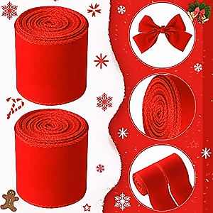 2 Rolls 2.5 Inch 10 Yards Christmas Velvet Ribbon Single Face Christmas Plain Velvet Ribbon for Gift Wrapping Crafts Christmas Wreath Tree Decor (Red)