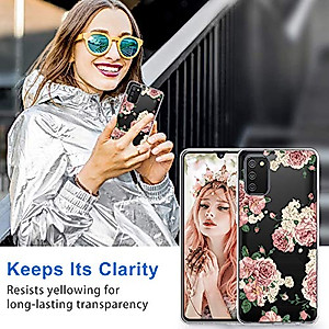Compatible with Samsung Galaxy A02s Transparent Floral Case Flower Design Soft Clear Flexible TPU Cover for Girls Women Shockproof Slim Fit TPU Protective Case Cover for Samsung A02s