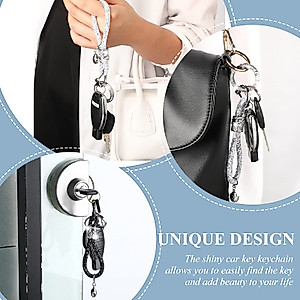 Crystal Bling Car Keychain for Women Glitter Rhinestone Keychain Ring Strap Keychain Accessories Car Key Decorations, Black, White, Large