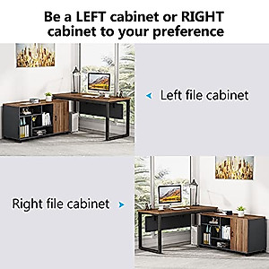 Tribesigns L Shaped Executive Desk, 55-Inch Office Computer Desk with 47 Inch Lateral File Cabinet, Rustic Business Furniture Workstation with Storage Shelves for Home Office
