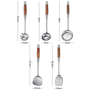 5-Piece Cooking Kitchen Utensil Set Kitchen Tool Set,304 Stainless Steel, Wood Handle, Kitchenware Accessory
