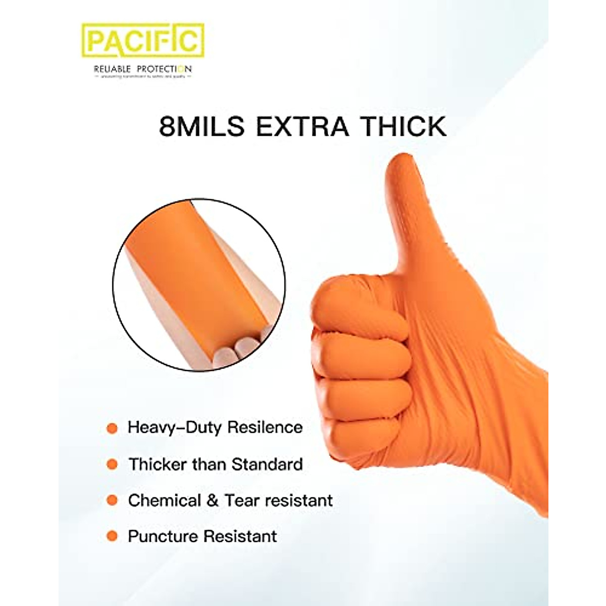 PACIFIC PPE Strength Nitrile Industrial Orange Gloves, 8 Mil, Diamond Texture Disposable Heavy-Duty, Powder Free, Large, 100 Count