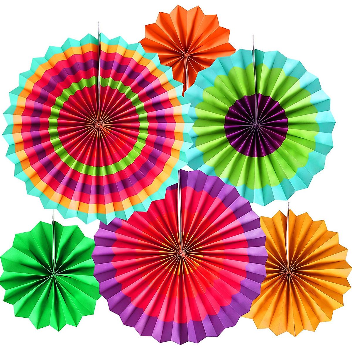 12PCS Hanging Paper Fans Party Decorations Fiesta Party Supplies, Photo Props for Cinco De Mayo Carnival Mexican Taco Tuesday Vibrant Colorful Kids Party Birthday Baby Shower, Multi-Color
