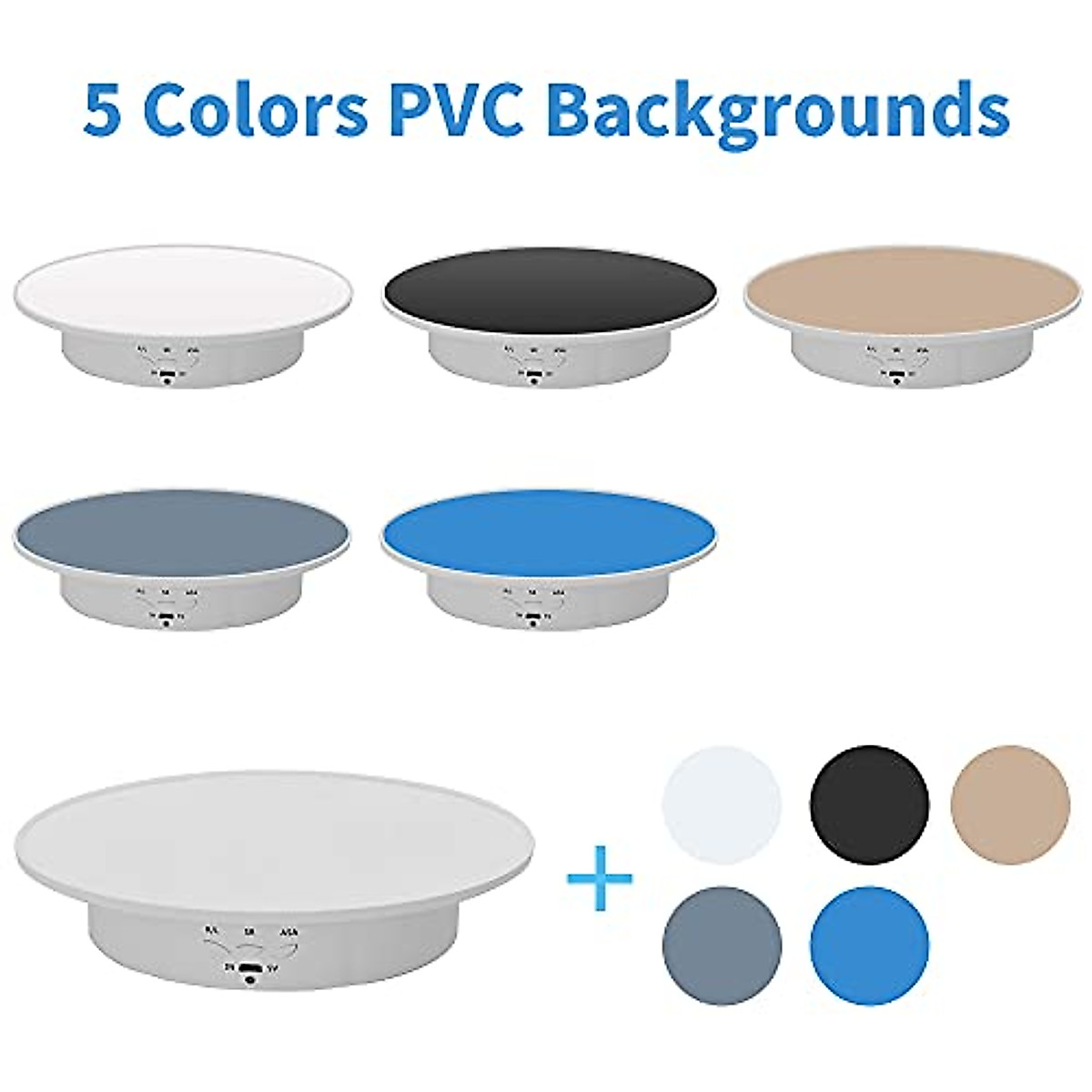 JAYEGT Motorized Rotating Display Stand, 7.87inch /17.6lbs Load, 360 Degree Electric Rotating Turntable for Photography Products, Jewelry, 3D Model,with 5 Colors Backgrounds - White