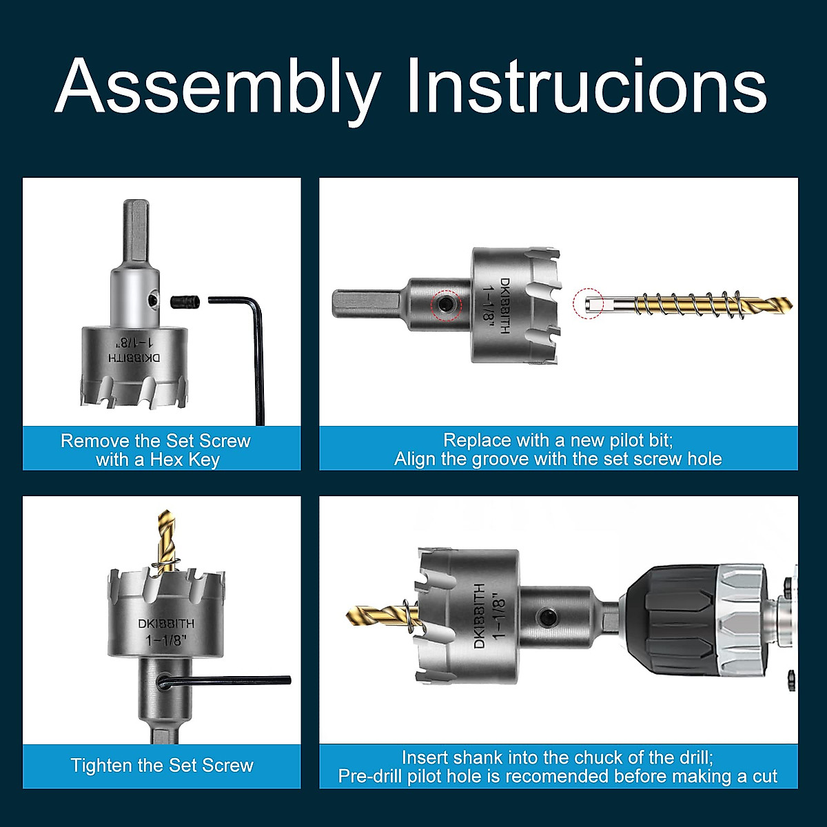 Carbide Hole Saw Kit, TCT Hole Saw Set Heavy Duty for 9 Precise Holes in Stainless Steel Hard Metal,Size 5/8” 3/4” 7/8” 1” 1-1/8” 1-1/4” 1-3/8” 1-1/2” 2”, 9 Extra Pilot Bits in Carrying Case