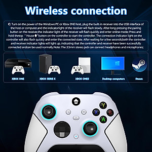 YUYIU Upgraded Wireless Controller with 7 Colors RGB Light for Xbox Controller, Xbox One Series X|S,Consoles,Steam PC Windows, Dual Vibration/Turbo/Programmable, with 3.5mm Audio Jack, 2.4GHZ Adapter