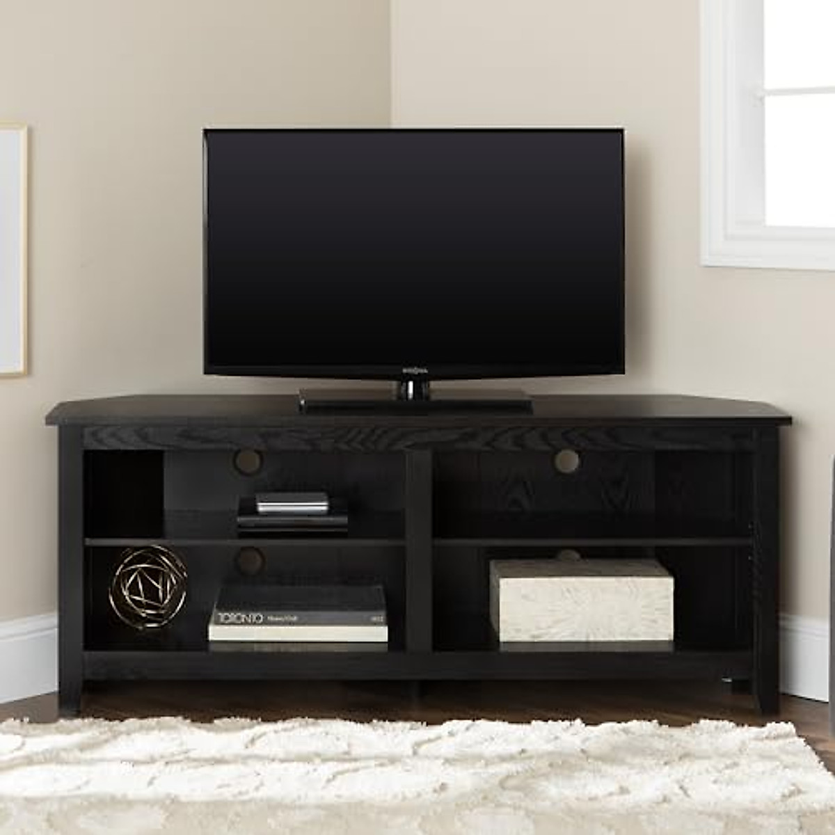 Walker Edison Maxwell Classic 2 Shelf Corner TV Stand for TVs up to 65 Inches, 58 Inch, Black