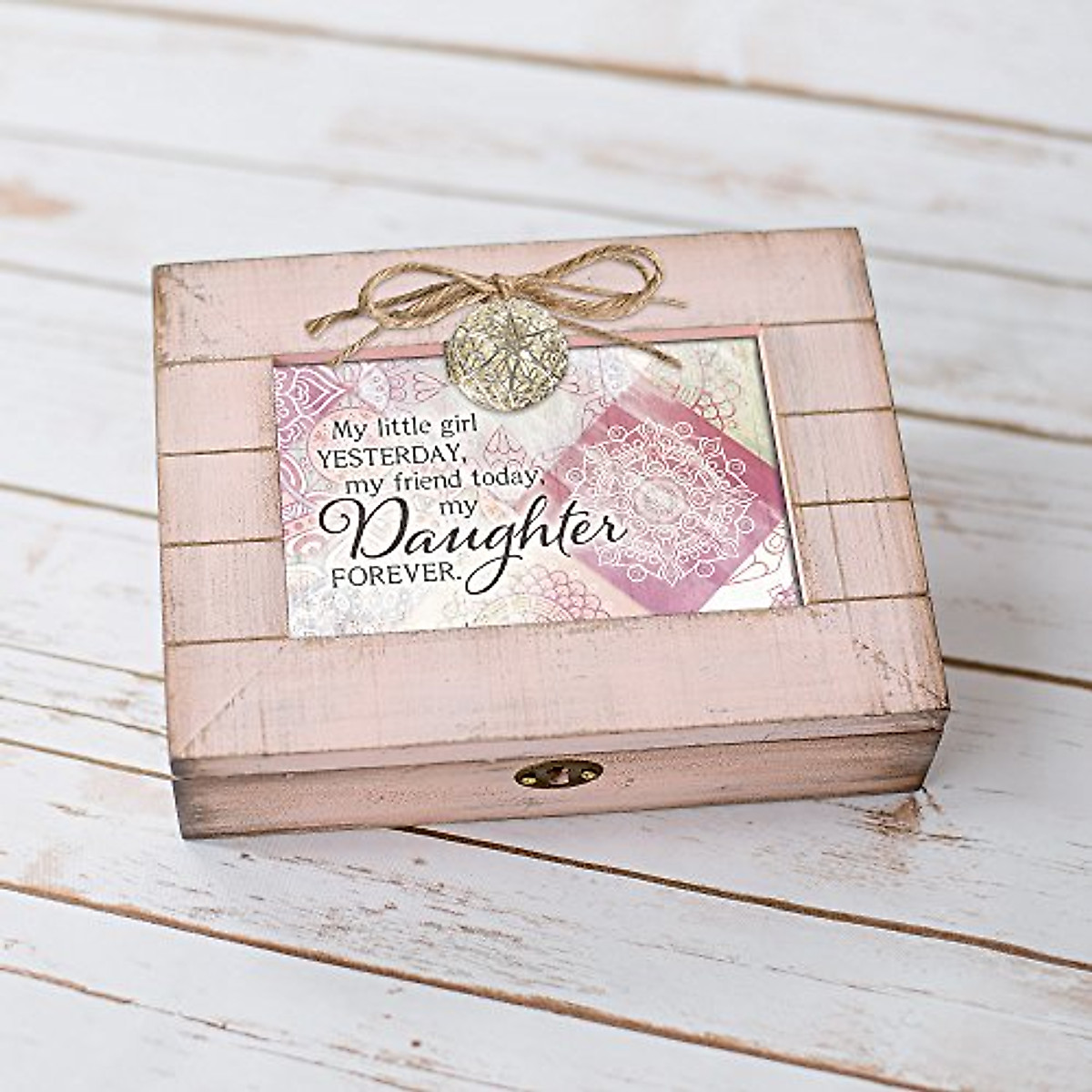 Cottage Garden My Friend My Daughter Forever Blush Pink Distressed Locket Music Box Plays You Light Up My Life