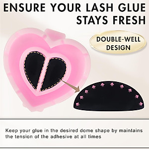 Embagol 100 PCS Glue Rings Smart Glue Cups Lash Glue Holder Heart Glue Cups Lash Glue Rings Fanning Blossom Cups for Eyelash Extensions Pink