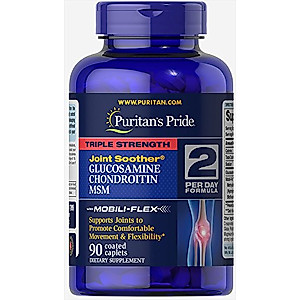 Puritan's Pride Triple Strength Glucosamine, Chondroitin & MSM Joint Soother, 90 Coated Caplets