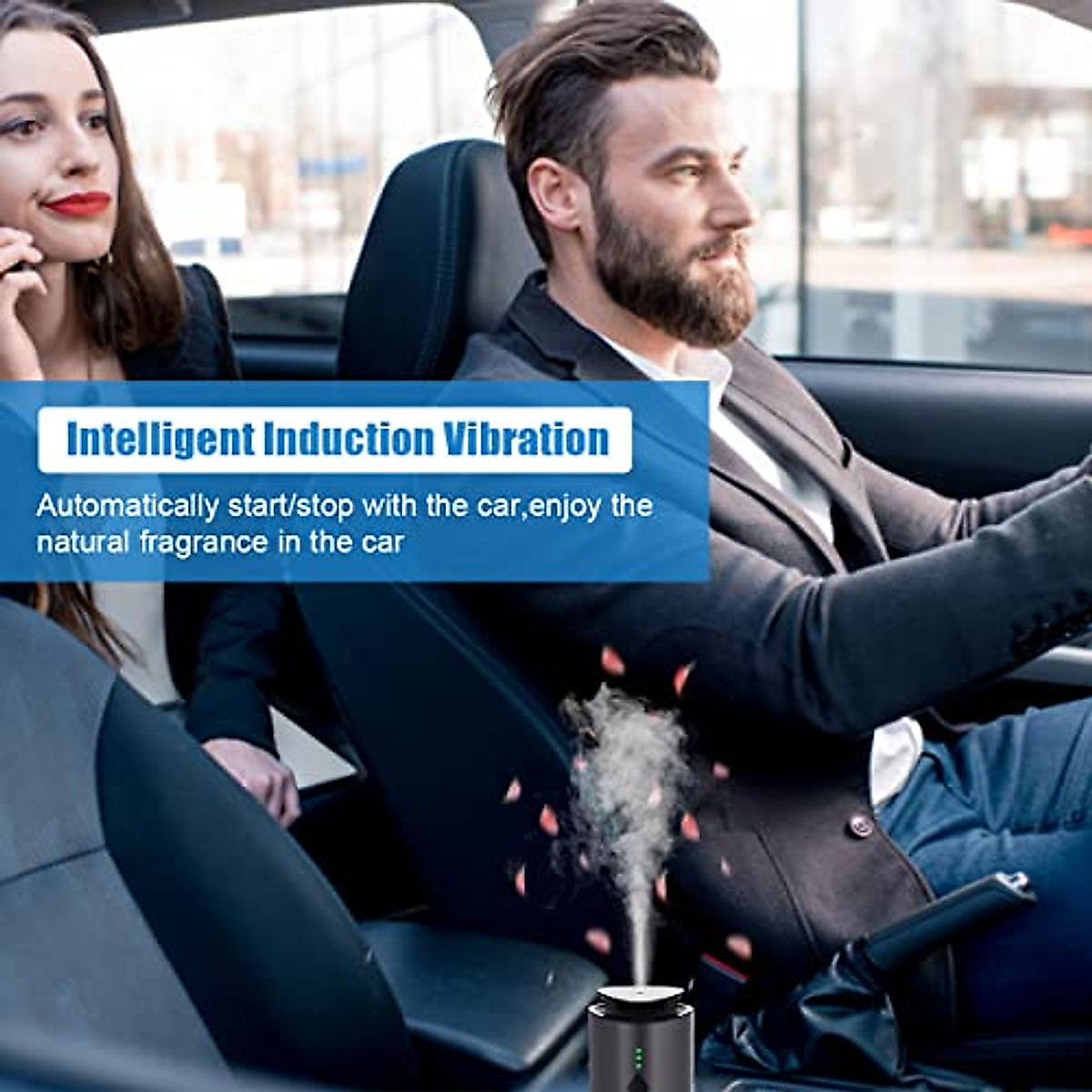 Hitish Car Diffuser, Waterless Car Diffuser Humidifier with Intelligent Induction Vibration & No Leakage Tech, Cordless Aromatherapy Essential Oil Diffuser Car Air Freshener for Car, Room, Office