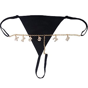 Custom Colorful Waist Chain with Underwear for Women, Personalized Name Letter Belly Chain Fashion Body Accessories Jewelry for Birthday Valentine's Day Gift (One Size, Golden Crystal-Black A)