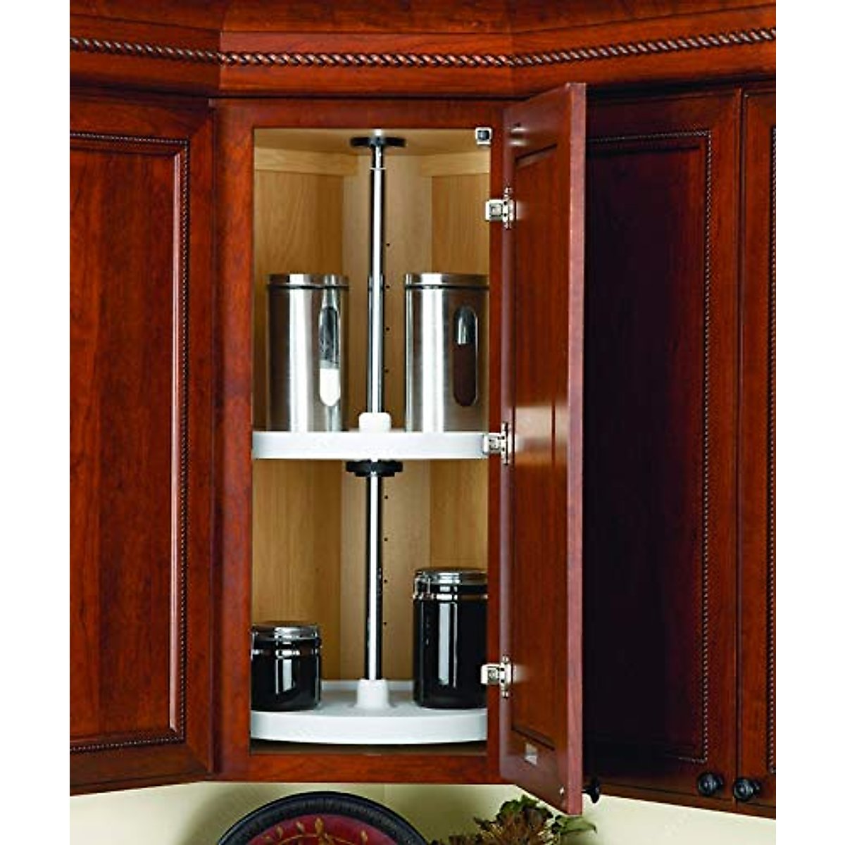 Richelieu Full Circle 2-Shelf Round White Trays Corner Cabinet Lazy Susan with Dependently Rotating Trays (18")