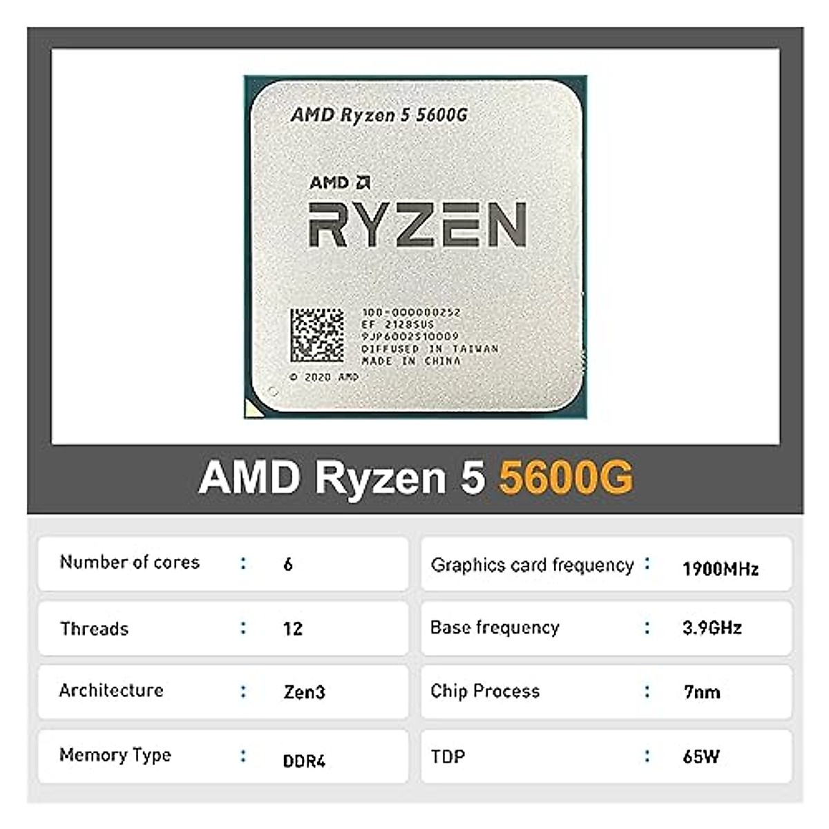 AMD New Ryzen 5 5600G R5 5600G 3.9GHz 6 Core 12 Thread CPU Processor 7NM L3=16M 100-000000252 Socket AMD AM4 Gaming