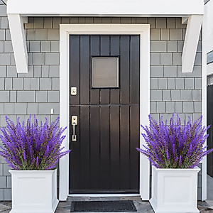 ZEOSTARO Artificial Lavender Flowers 12 Bundles Outdoor UV Resistant Fake Flowers No Fade Faux Plastic Plants Garden Porch Window Box Decorating (Purple)