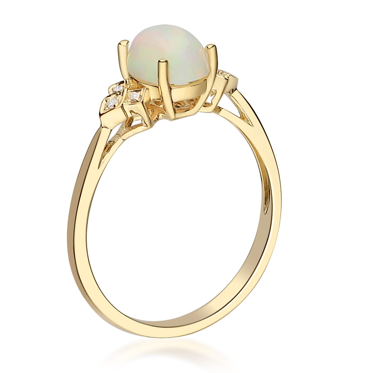 Gin & Grace 14K Yellow Gold Natural Ethiopian Opal Ring with Real Diamonds for Women | Ethically, authentically & organically sourced (Oval) Shaped Opal Hand-Crafted Jewelry for her |