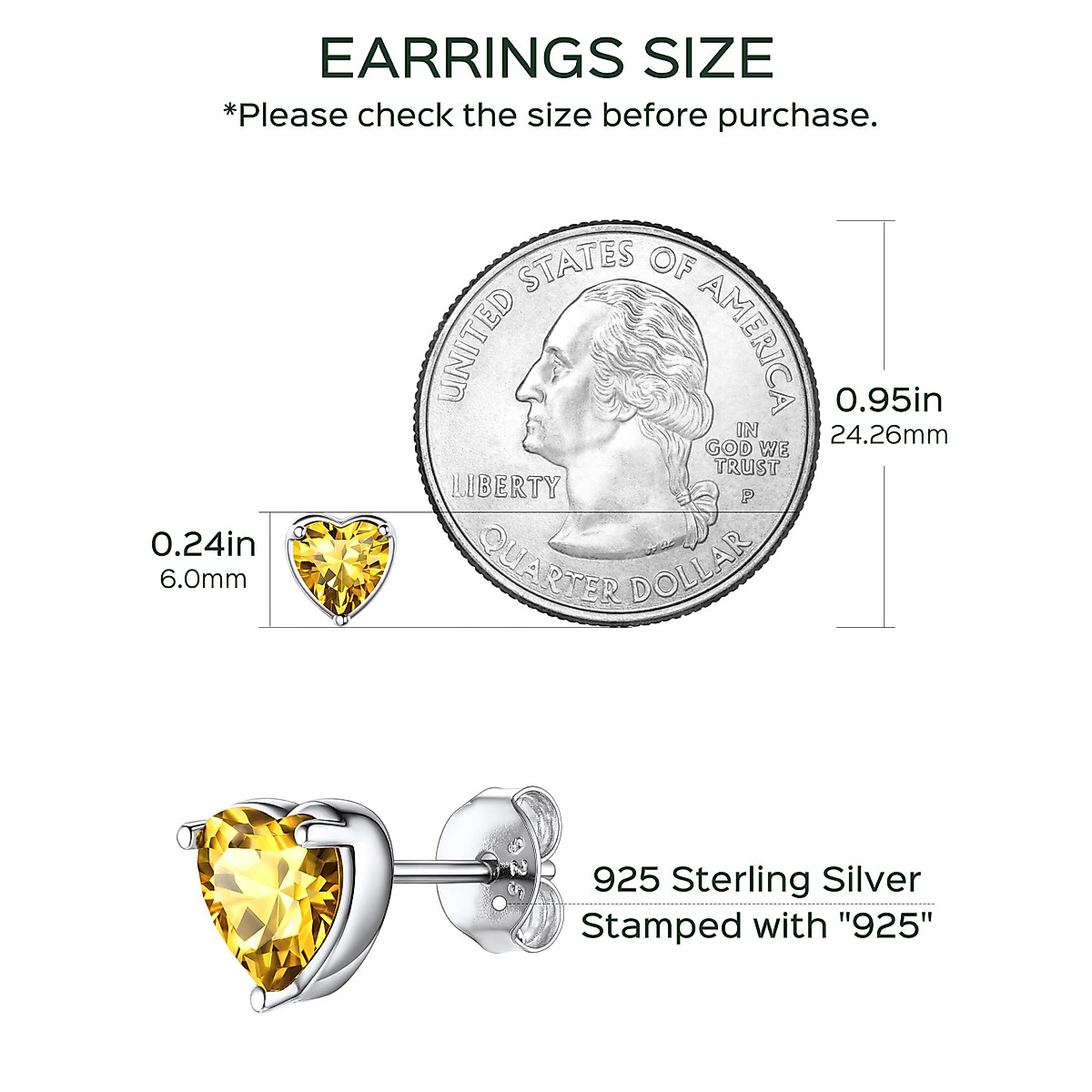 Women Earrings Hypoallergenic 925 Sterling Silver Love Heart Earrings Studs Champagne Crystal Topaz November Birthstone Rhinestones Crystal CZ Stud Earrings for Sensitive Ears