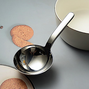 KOILAI Heavy Duty Big Spoon Mirror Polished Asian Soup Spoons (Short Handle),Premium Food Grade 18/10 Stainless Steel Spoons,Durable Metal Spoons,Serving Spoon,Tablespoon,7 Inches, 18.2cm, Silver