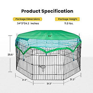 DEStar 8 Panel Foldable Outdoor Backyard Metal Coop Chicken Cage Enclosure Duck Rabbit Cat Crate Playpen Exercise Pen with Weather Proof Cover