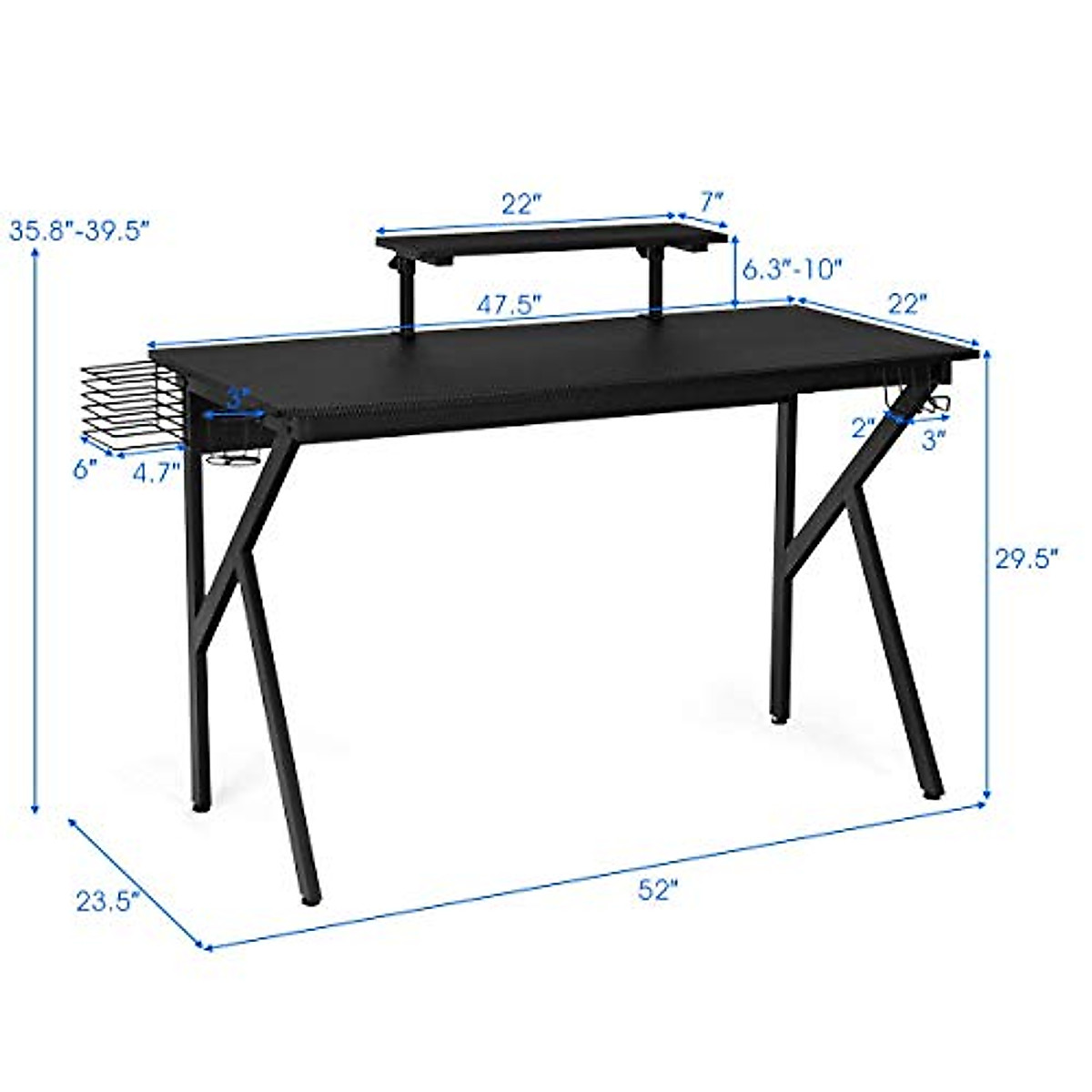Tangkula Gaming Desk Computer Desk, Gaming Workstation with Cup and Headphone Holder, K-Shaped Gamer Table, PC Laptop Table for Pro Gamer