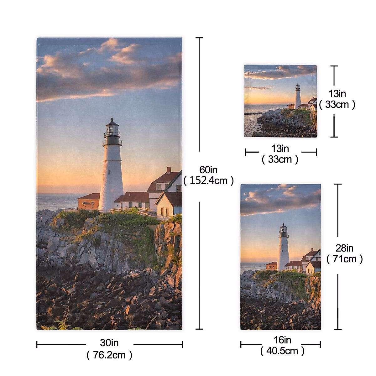 Kigai Lighthouse Bath Towel Set of 3, Absorbent Soft Bathroom Towel with Hand Towel & Washcloth for Hotel, Beach, Gym and Spa