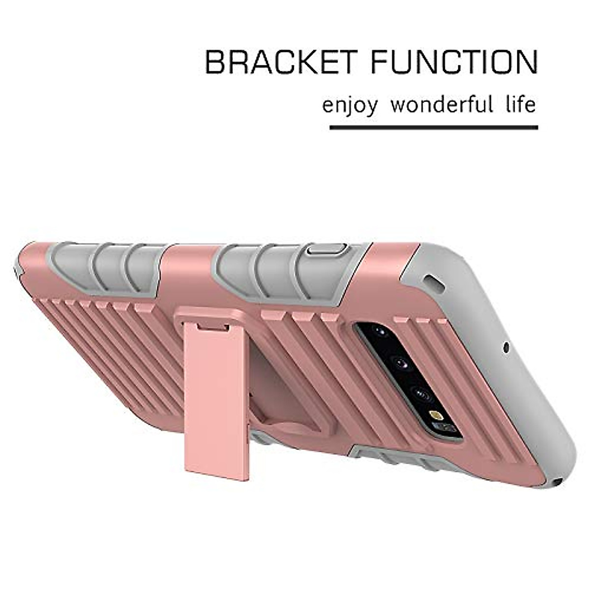 Samsung Galaxy S10 Case with Cross Body Strap and Stand, 2 in 1 Shockproof Hybrid Hard PC & Soft Rubber, Crossbody Lanyard Perfect for Go Outside and Women Kid Elderly,Pink