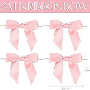 AIMUDI Baby Pink Satin Ribbon Twist Tie Bows 3.5" Light Pink Pretied Bows Premade Craft Bows for Treat Bags Cake Pop Gift Wrapping Basket Wedding Favors Cookie Candy Bagging Baby Shower - 50 Counts
