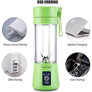 Tianmingwei Portable Blender Personal 6 Blades Juicer Cup Household Fruit Mixer with Magnetic Secure Switch USB Charger Cable 400ml (Green)