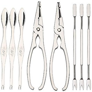 Lobster Crab Leg Cracker Seafood Tools and Nuts Pick Forks Set includes 2 Crab Lobster Cracker 6 Stainless Steel Forks - Shellfish Lobster Crab Leg Shell (Seafood Tools)