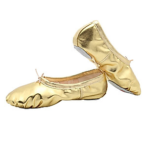 missfiona Womens PU Leather Ballet Slippers Dance Shoes Split Sole Belly Flat Adult Dance Trainers(7, Gold)