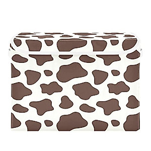 Kigai Retro Cow Print Storage Basket with Lid Collapsible Storage Bin Fabric Box Closet Organizer for Home Bedroom Office 1 Pack