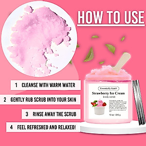 Essentially KateS Strawberry Ice Cream Body Scrub 10 oz - Pack of 1, Natural Strawberry Formula - Deliciously Fragrant, Refreshing, and Skin-Polishing Care - The Best Mother's Day Gift