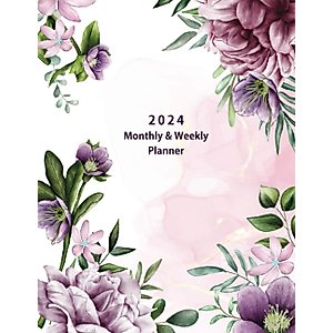 2024 Monthly & Weekly Planner: Large 12 Months Calendar with Federal Holidays from January to December 2024. Floral Cover.
