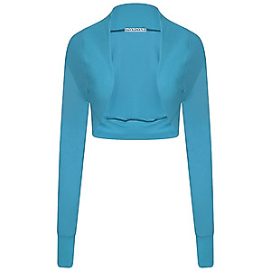 Loxdonz Girls Long Sleeve Bolero Cardigan Shrug Kids Open Front Bolero Shrugs Crop Top (7-8 Years, Turquoise)