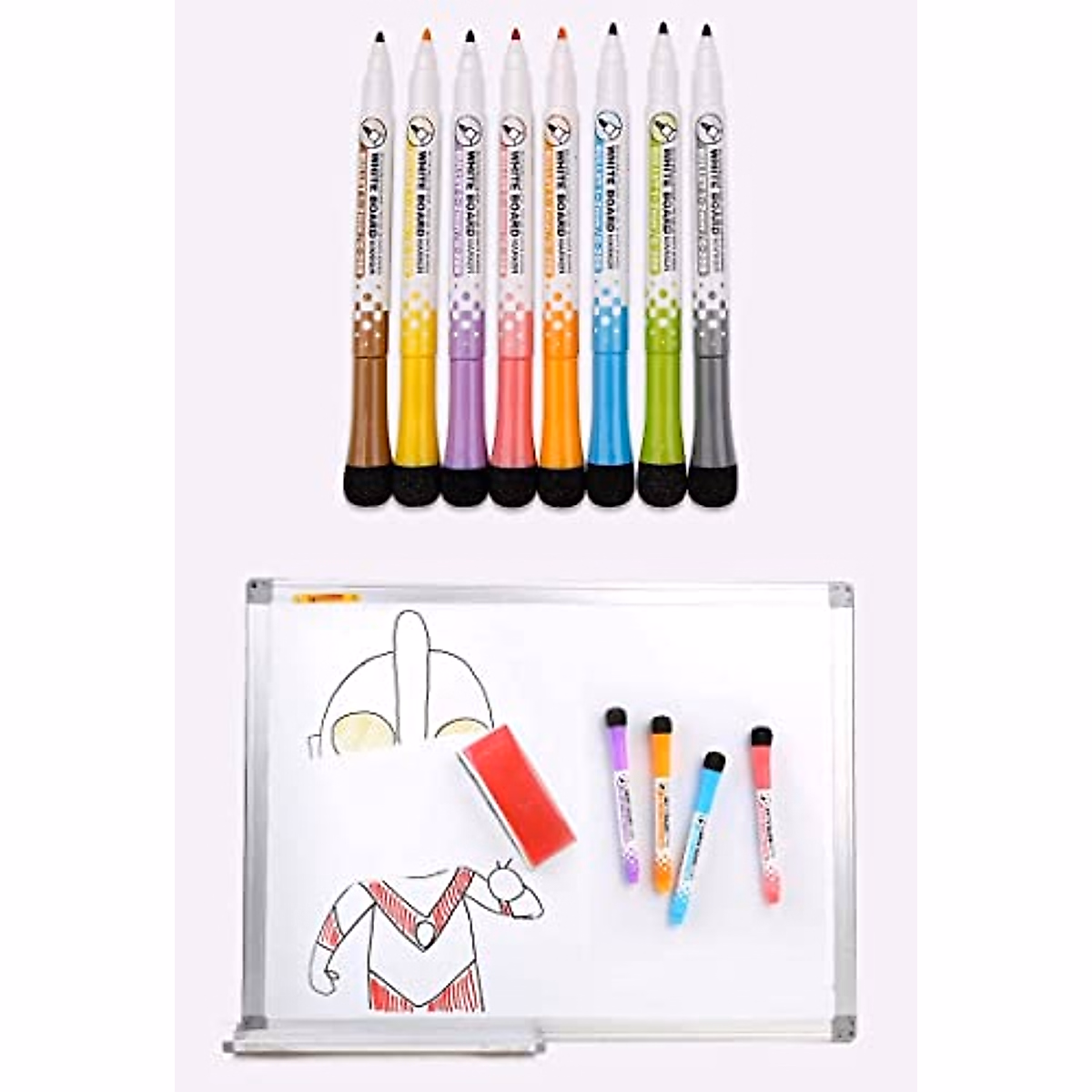 YES4QUALITY Magnetic Dry Erase Markers with Eraser Cap - 8 Pack, Fine Tip, Low Odor - White Board Markers Perfect for Dry Erase Whiteboards in the Office, Classroom or at Home