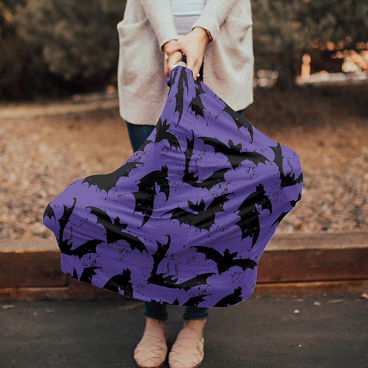 Halloween Ultra-Soft Baby Car Seat Cover for Spring Autumn Winter, Windproof Shopping Cart Covers, Breastfeeding Scarf High Chair Covers - Silhouette of Flying Bats