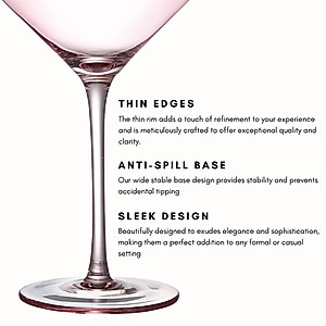 ANNIE LAURIE Pink Colored Wine Glass - Set of 2 - Large 22 oz Stemmed Glassware - Hand-Blown Crystal Glasses, White & Red Wine, Water, Cocktail - Bachelorette, Party, Celebration, Birthday