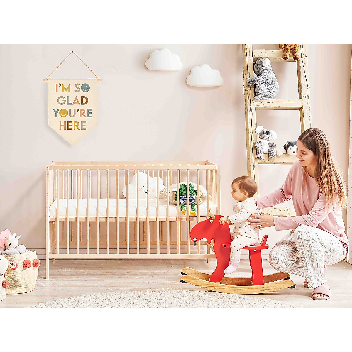 I'm So Glad You're Here-Classroom Decor-Inclusive Classroom Decor-Welcome Gift-Teacher Gift-Canvas Hanging Pennant Flag Banner Wall Sign Decor Gift-Birthday Christmas Gift