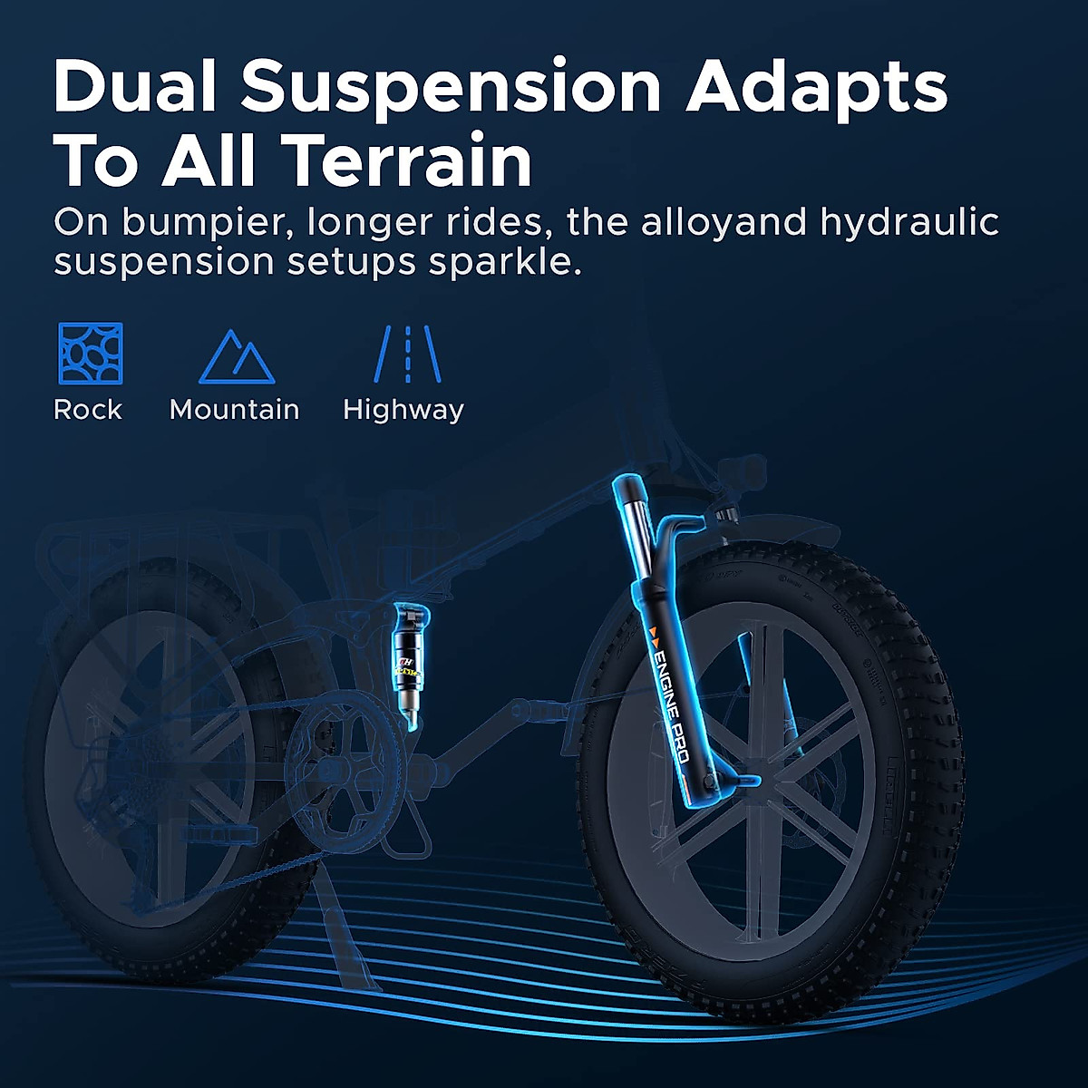 GOLMEZIL ENGWE Engine Pro Folding-Electric-Bike for Adults - Peak 1000W-48V-16AH Electric Bicyles with 24''x4.0 Fat Tire, Up to 28MPH 68Mile Range,Full Suspension Ebikes (Grey)