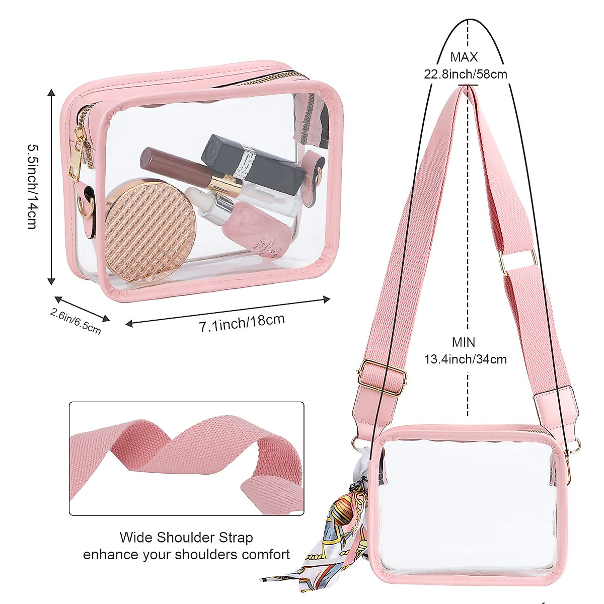 Oweisong Clear Bag for Stadium Events Women Stadium Approved Crossbody Bag Clear Purse Concert Sport Shoulder Handbag