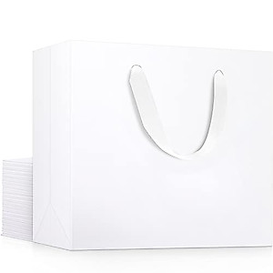 EUSOAR Gift Wrap Bags with Handles, 20 Pack 10.6x3.1x8.3 inches Small White Kraft Paper Bags Bulk, Heavy Duty Bags for Wedding, Grocery, Boutique, Retail, Business, Party Favors, Birthdays